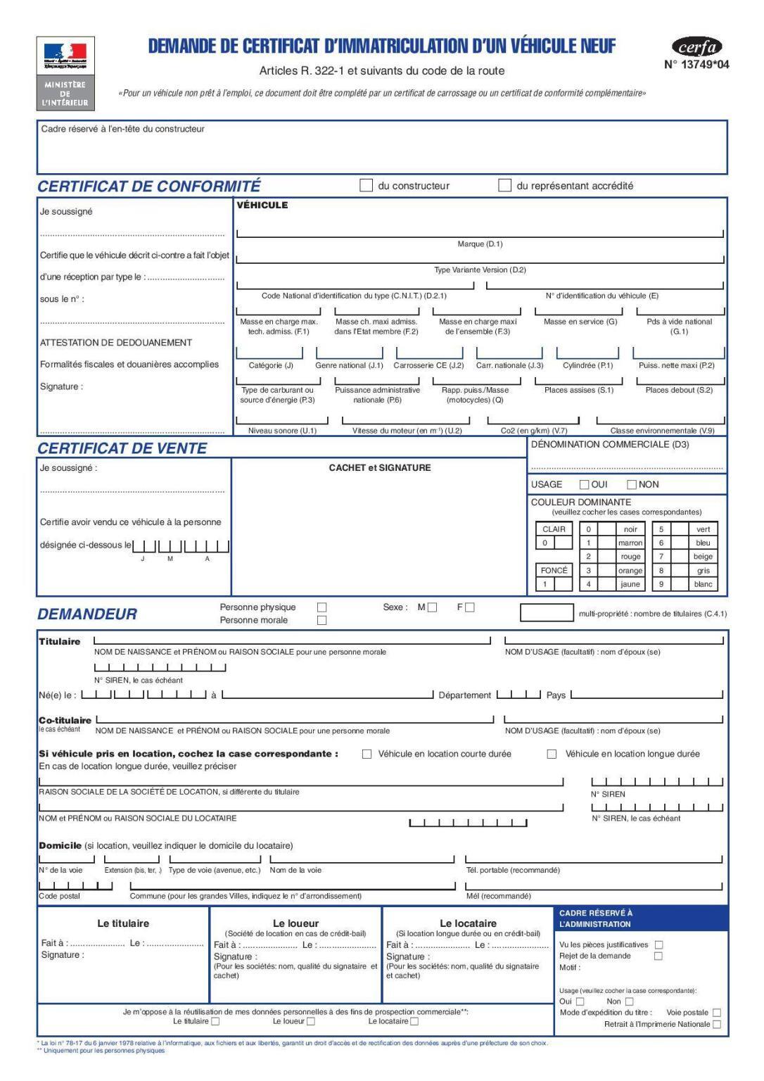 Formulaire CERFA 15776*01 - 13750*01 - 13757*03 - 13753*04 - 13749*4